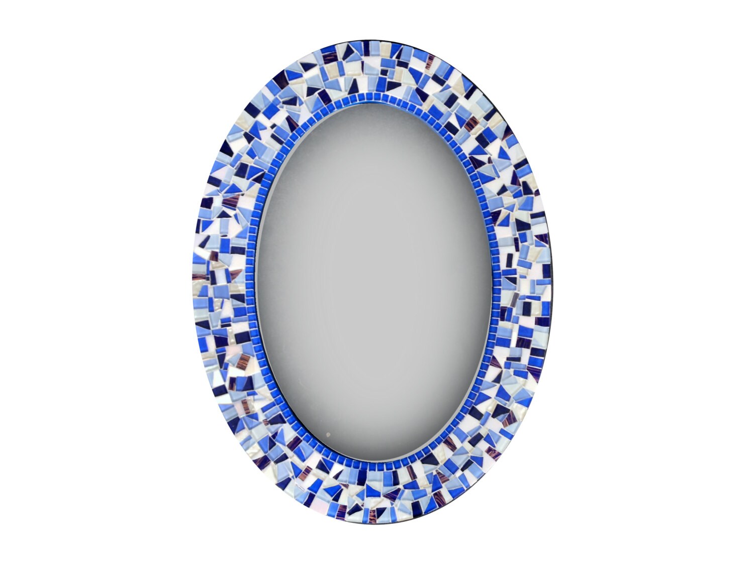 Oval Wall Mirror, Blue and White Mosaic Mirror - Etsy