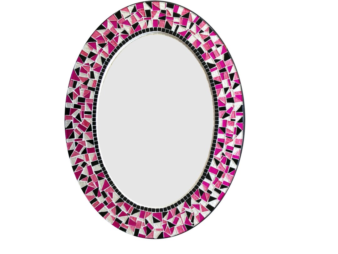 Mosaic Mirror, Oval Mirror, Wall Mirror, Hot Pink and Black - Etsy