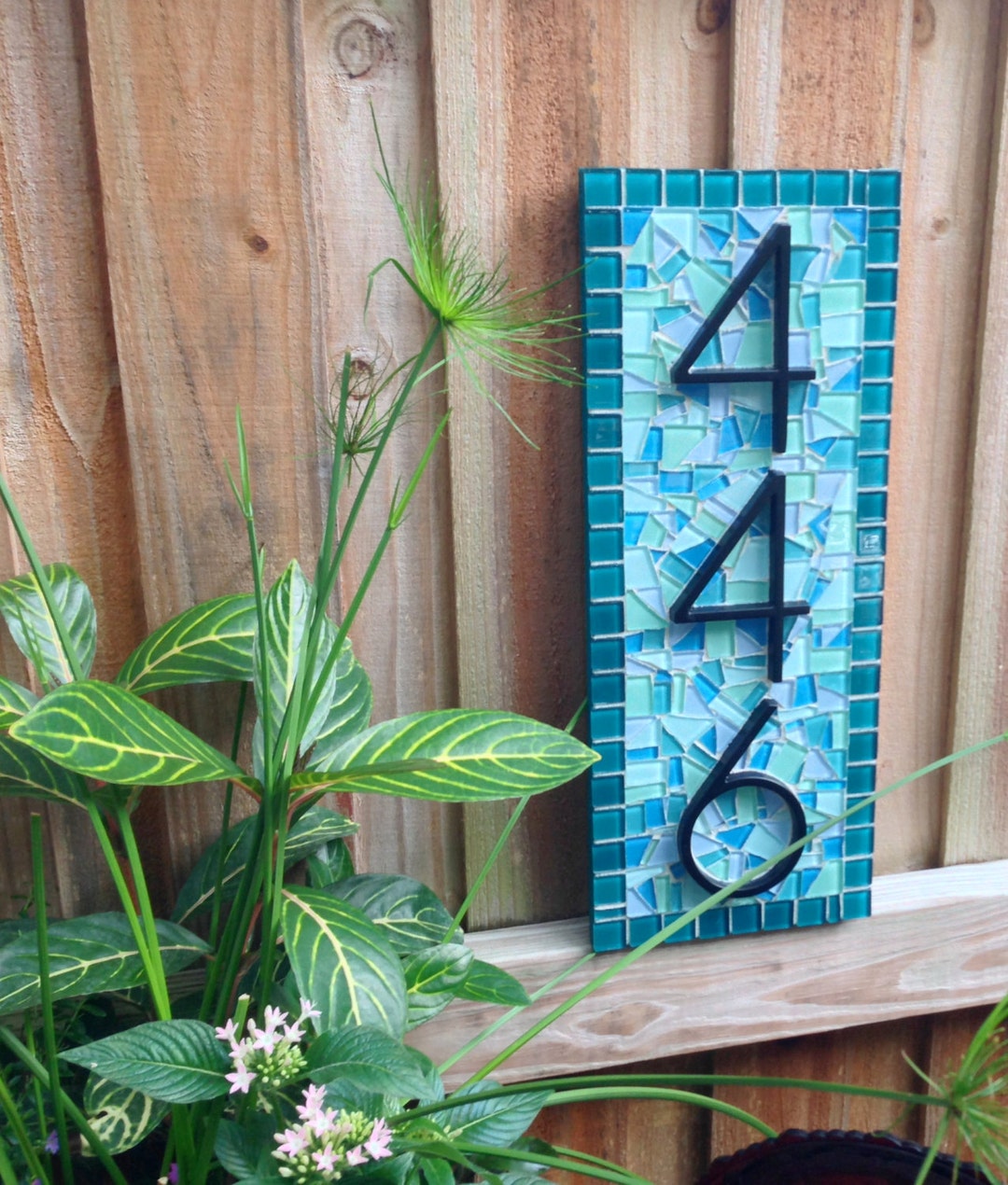 Mosaic House Number Sign, Teal Aqua Blue, Beach House Address Plaque - Etsy