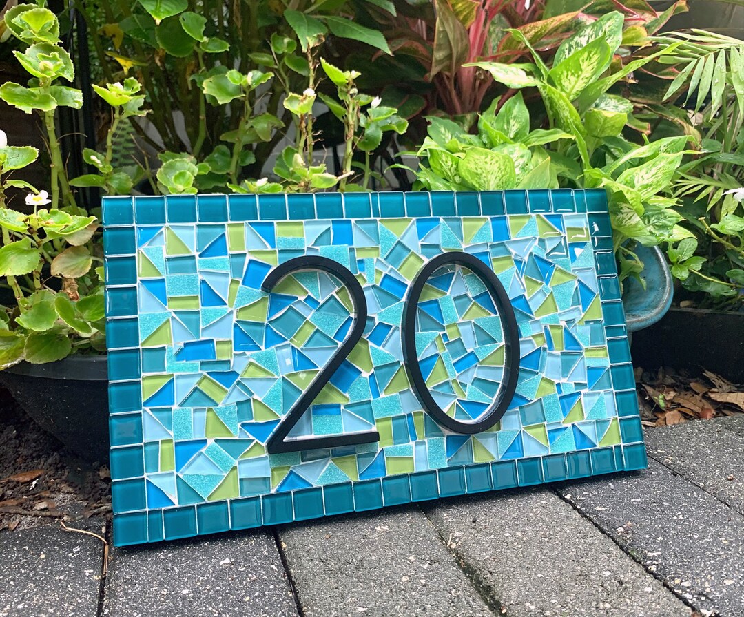 Colorful Address Sign, Mosaic Address Plaque, Teal and Lime Green - Etsy