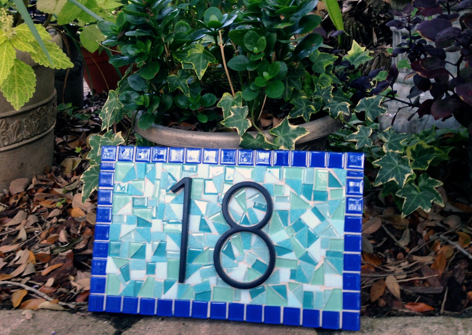 Aqua and Blue Address Sign Mosaic House Number Sign - Etsy