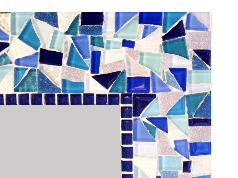 Large Wall Mirror in Blue, Gray, and Aqua Glass - Etsy