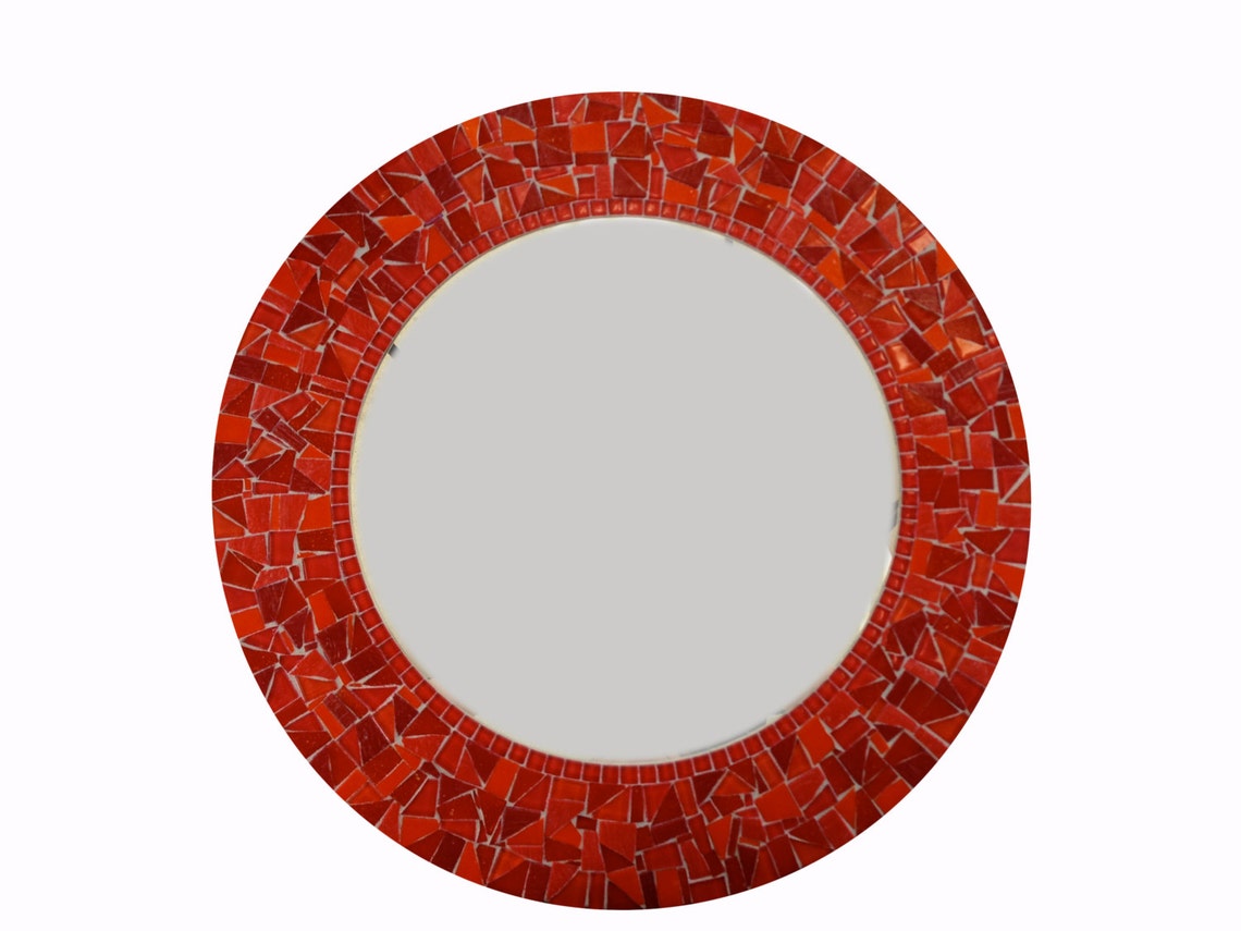Red Mosaic Mirror Round Mirror Wall Mirror Red Home Decor - Etsy