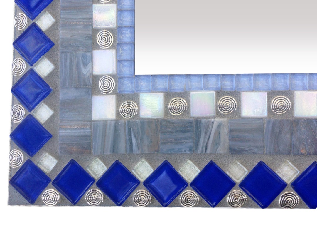 Large Wall Mirror, Bathroom Mirror, Gray Silver and Blue Mosaic - Etsy