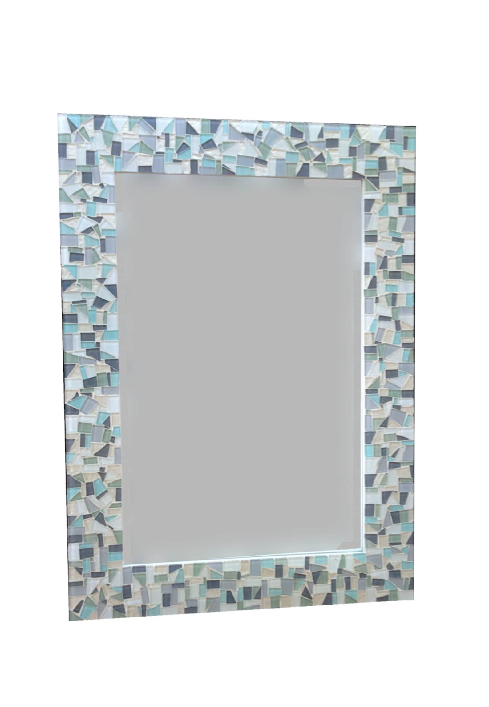 Mosaic Mirror // Neutral White Gray and Light Aqua // Beach - Etsy