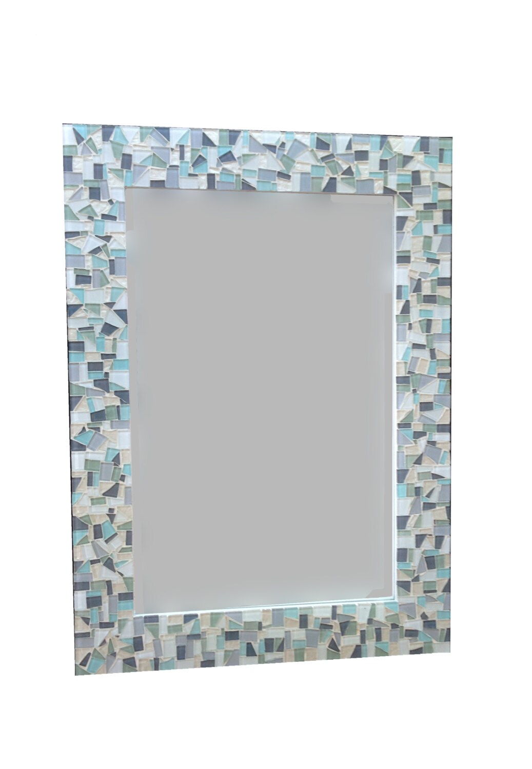 Mosaic Mirror // Neutral White Gray and Light Aqua // Beach - Etsy