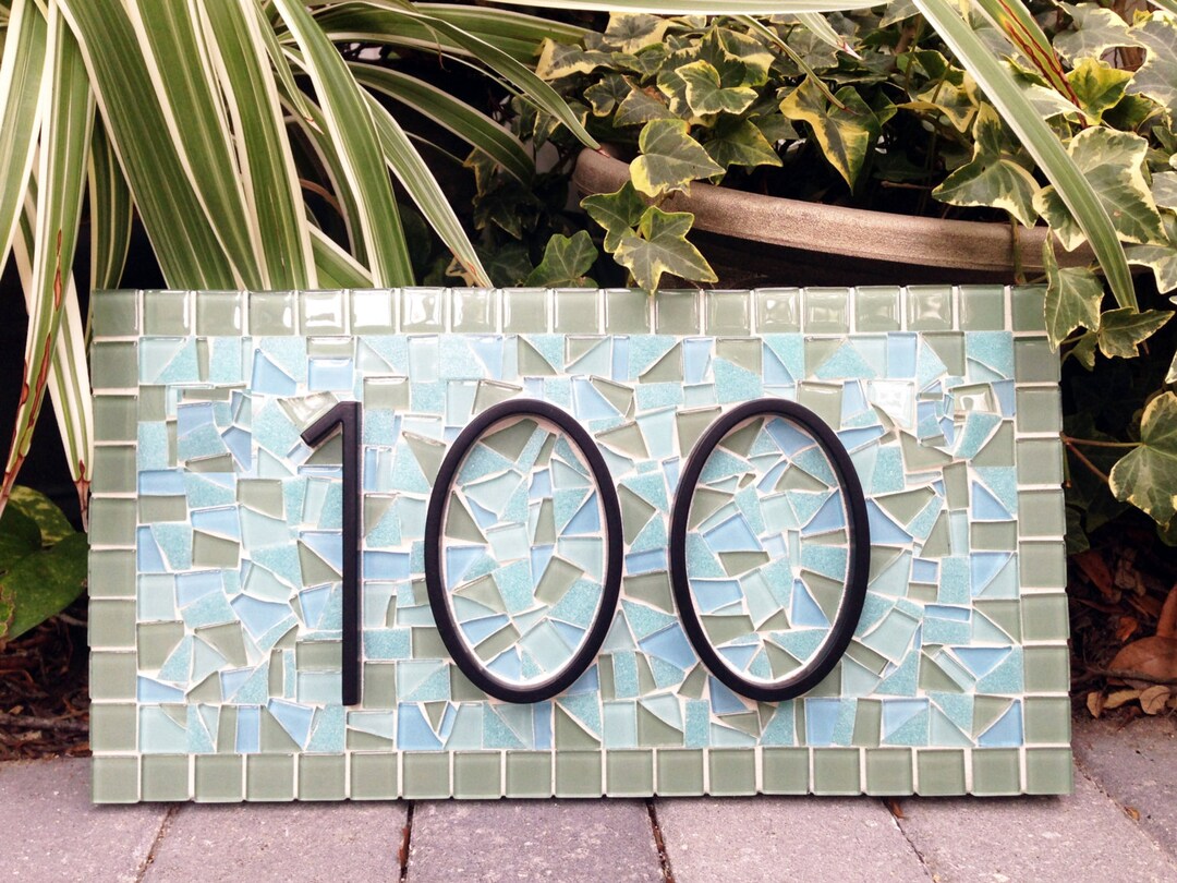 Address Sign, Green and Aqua, Mosaic Address Marker, Outdoor House ...