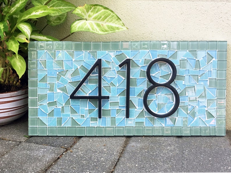 Address Sign Green and Aqua Mosaic Address Marker Outdoor - Etsy