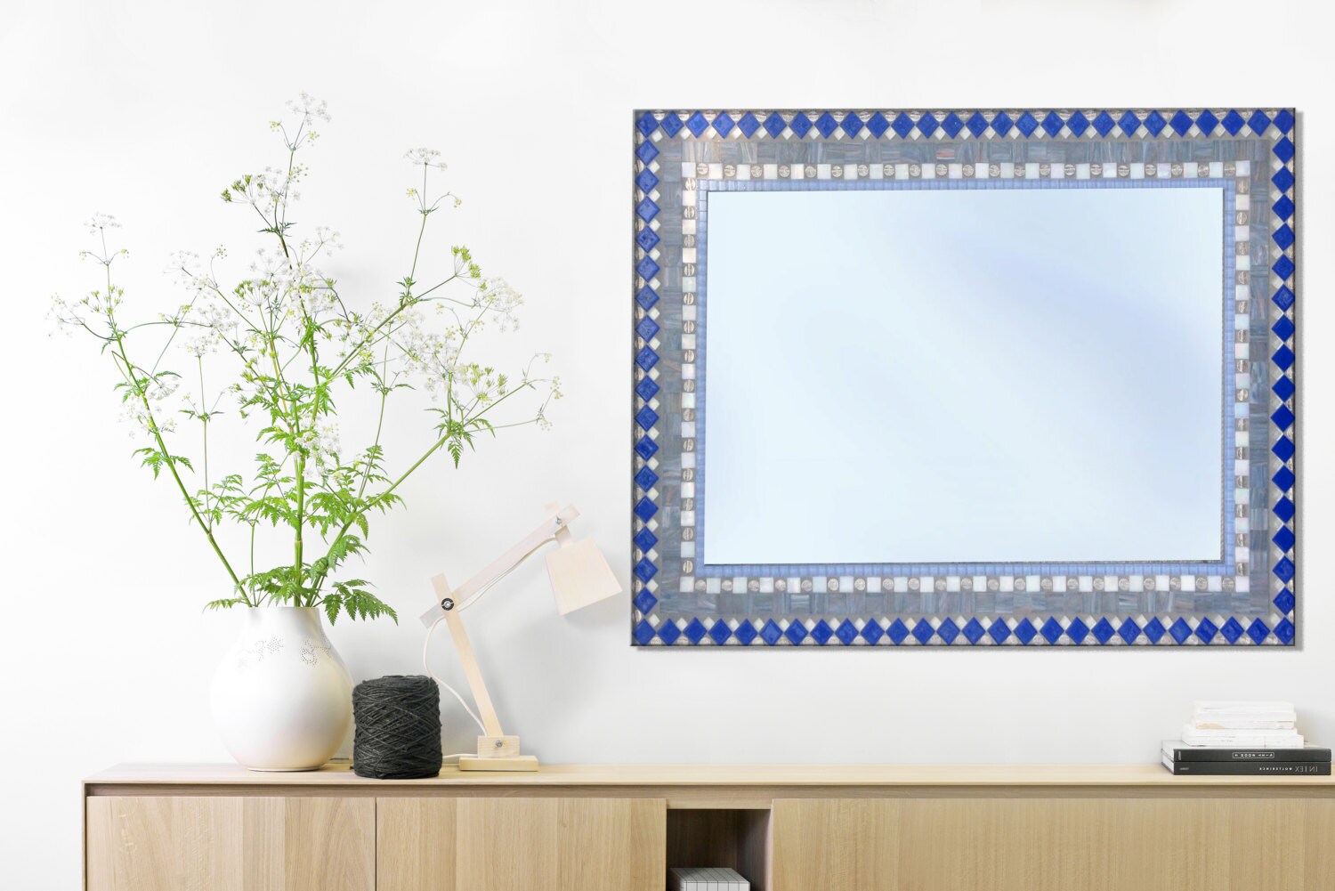 Large Wall Mirror Bathroom Mirror Gray Silver and Blue - Etsy