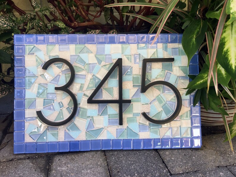 Outdoor House Number Plaque for Beach House Hanging Mosaic | Etsy