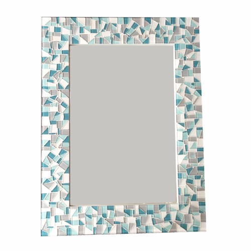 Round Mirror Wall Mirror / Aqua and White Mosaic | Etsy