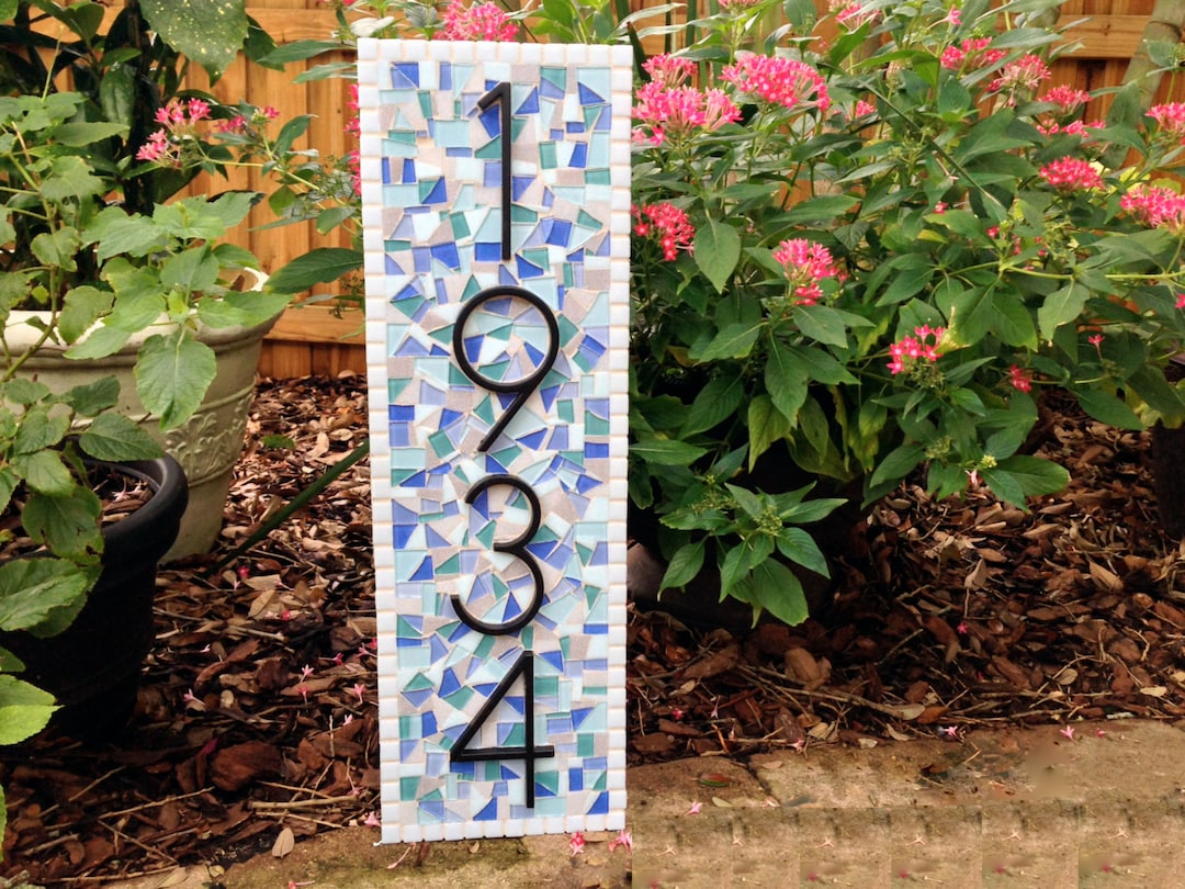 Vertical Address Sign, Outdoor House Numbers, Mosaic Address Plaque - Etsy