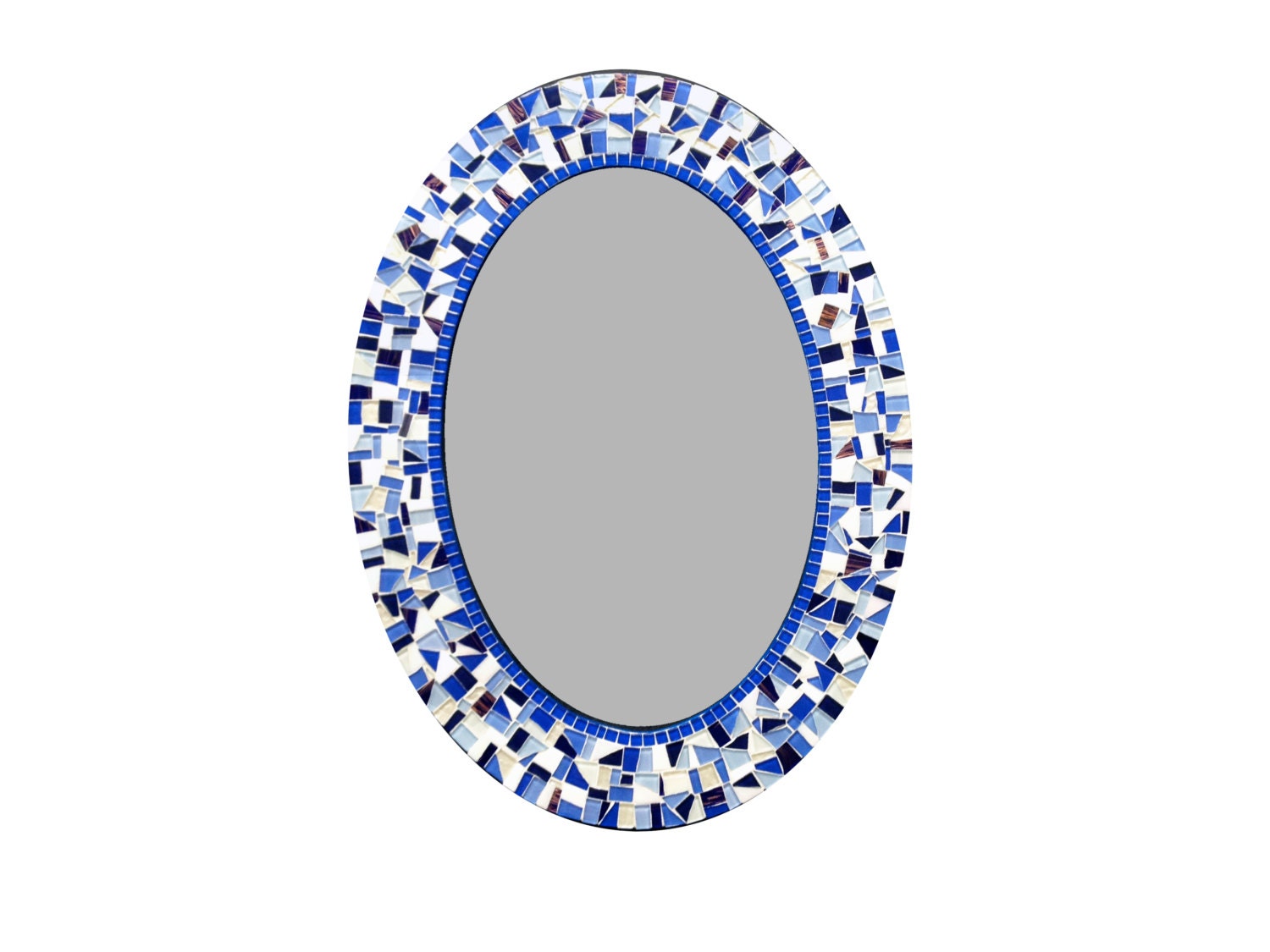 Oval Wall Mirror, Blue and White Mosaic Mirror - Etsy