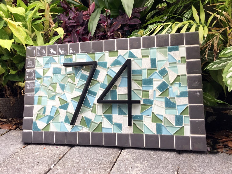 Mosaic Address Sign, Gray Green Aqua, Address Plaque, House Numbers - Etsy