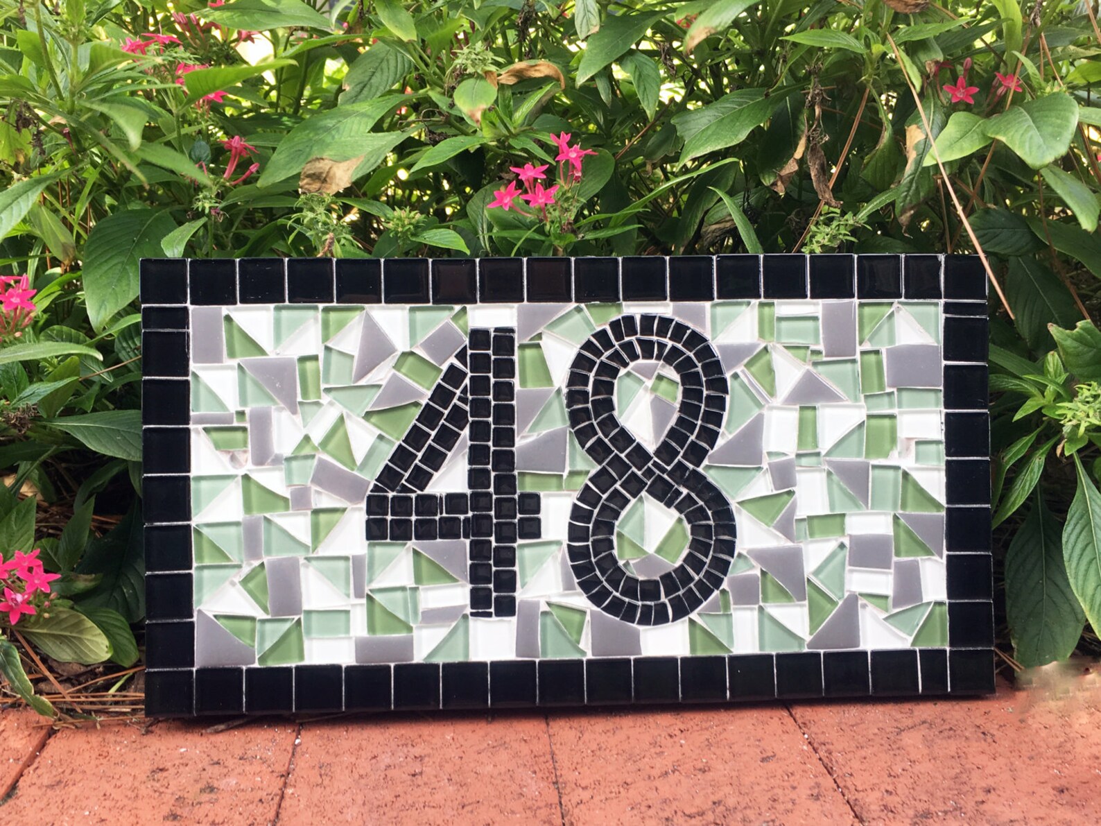 Address Sign, Mosaic House Numbers, Green Black Gray - Etsy