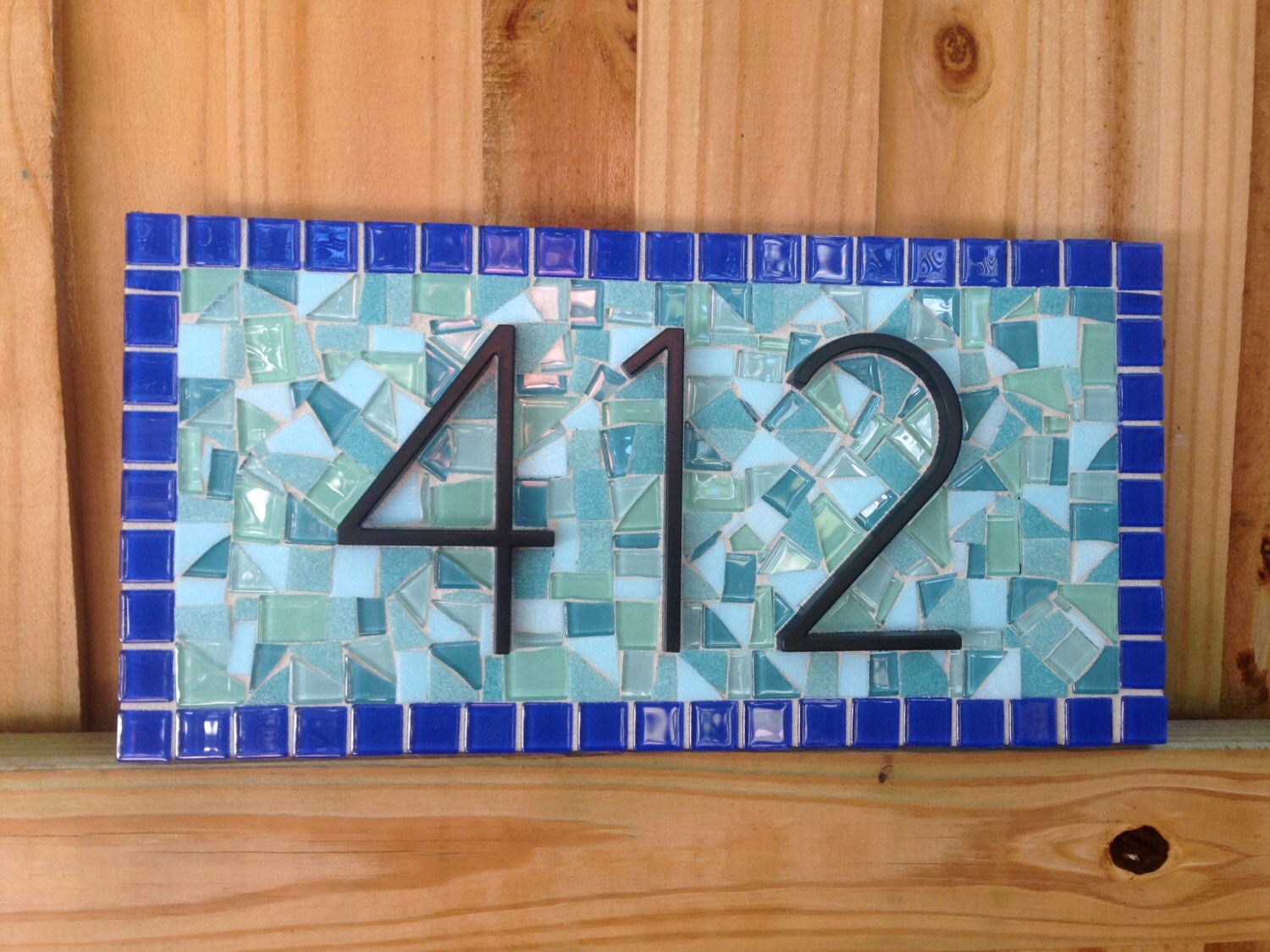 Aqua and Blue Address Sign Mosaic House Number Sign - Etsy
