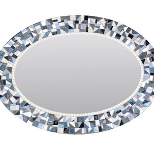 Blue and Gray Mirror / Oval Mosaic Mirror / Bathroom Decor / Mirror for ...