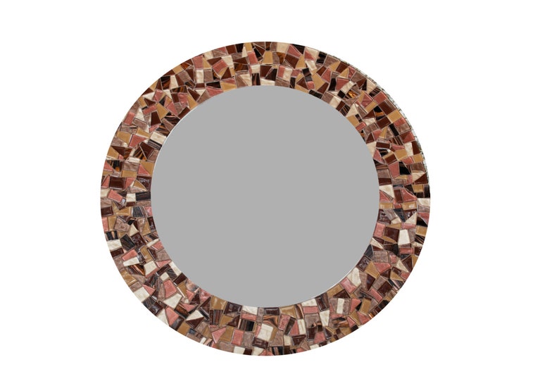 Round Mosaic Mirror Brown Wall Mirror Large Mirror - Etsy