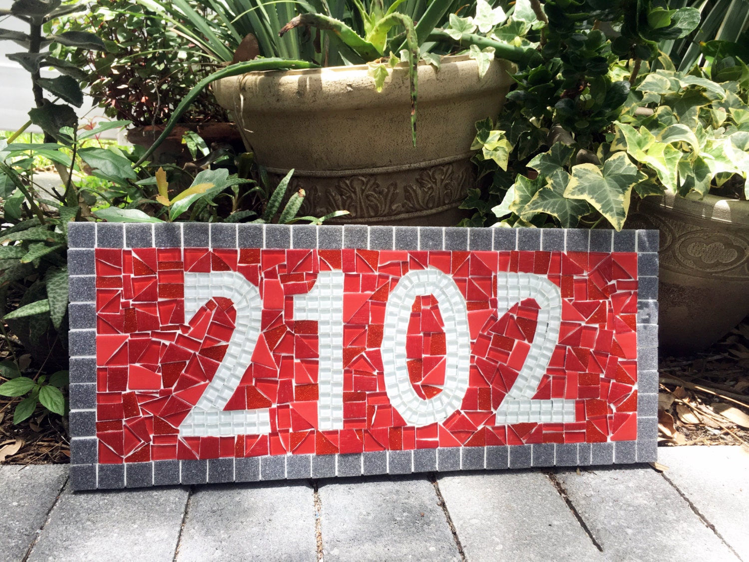 Red Address Sign / Mosaic Address Plaque / House Number Sign / | Etsy