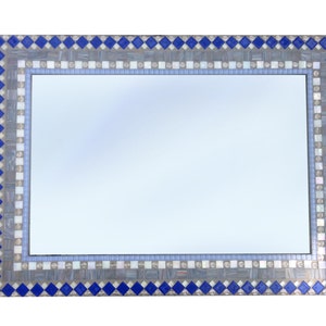 Large Wall Mirror, Bathroom Mirror, Gray Silver and Blue Mosaic - Etsy