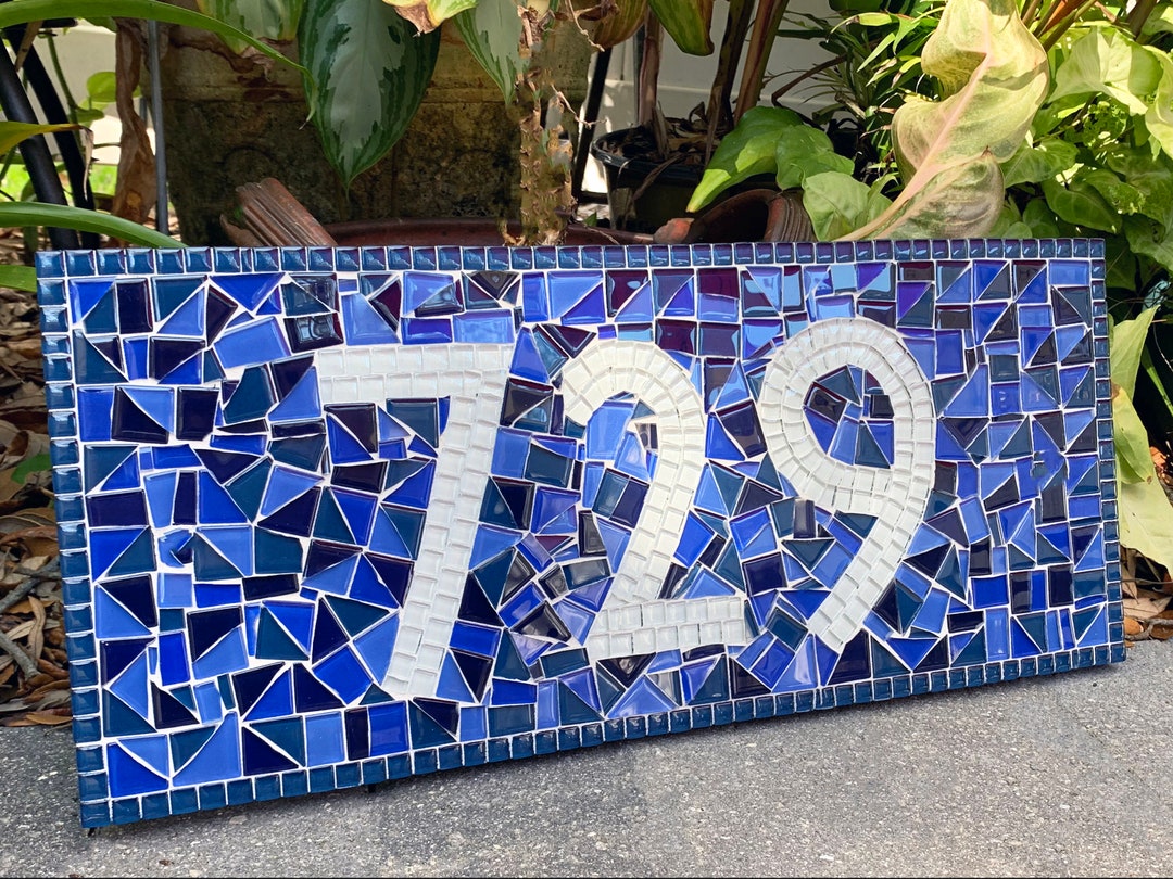 Blue and White Address Sign, Mosaic Address Sign, House Numbers - Etsy