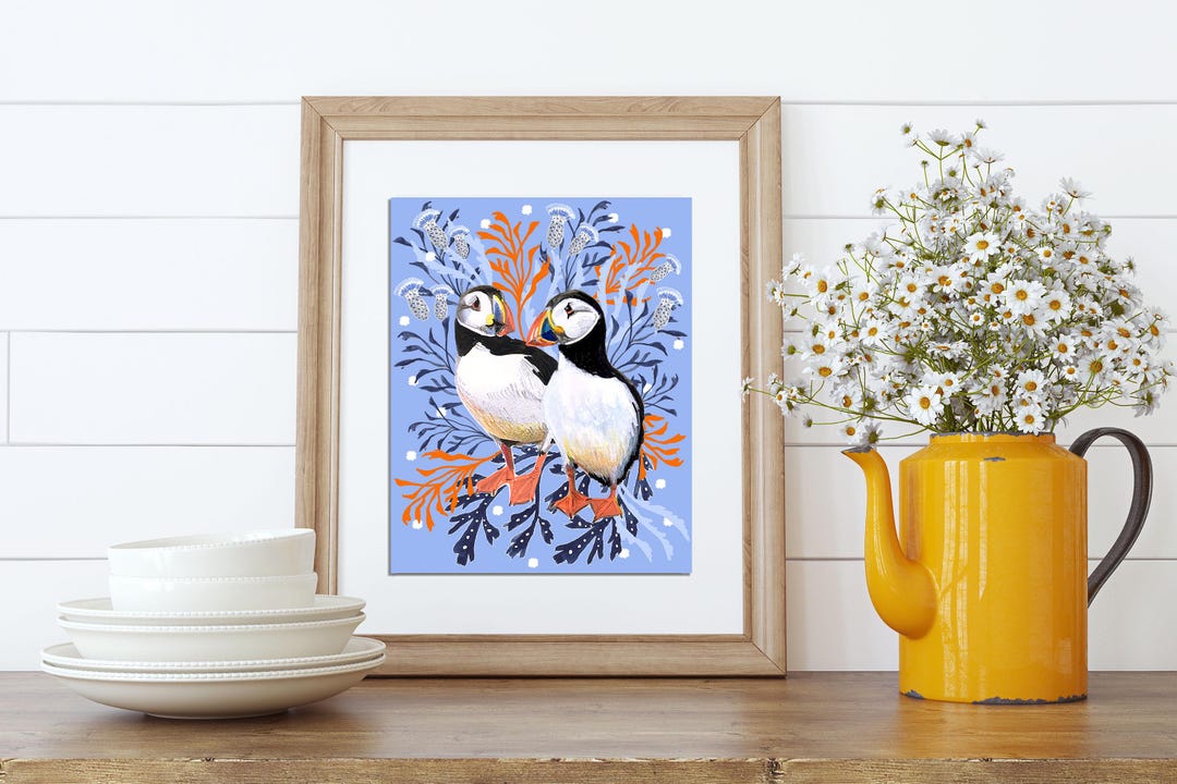 Puffins A4 Art Print - ‘puffin Pair’; Puffins Giclee Print; Seabird Art ...