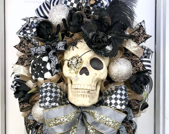 XL Halloween Wreath Mr Bones Wreath Wreath for Door Deco Mesh Wreath ...