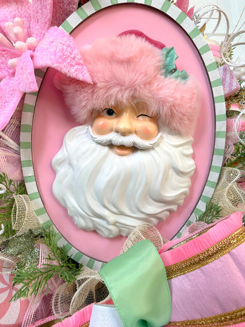 Pink Santa Christmas Wreath - Pink Christmas Decor - Holiday Decor ...