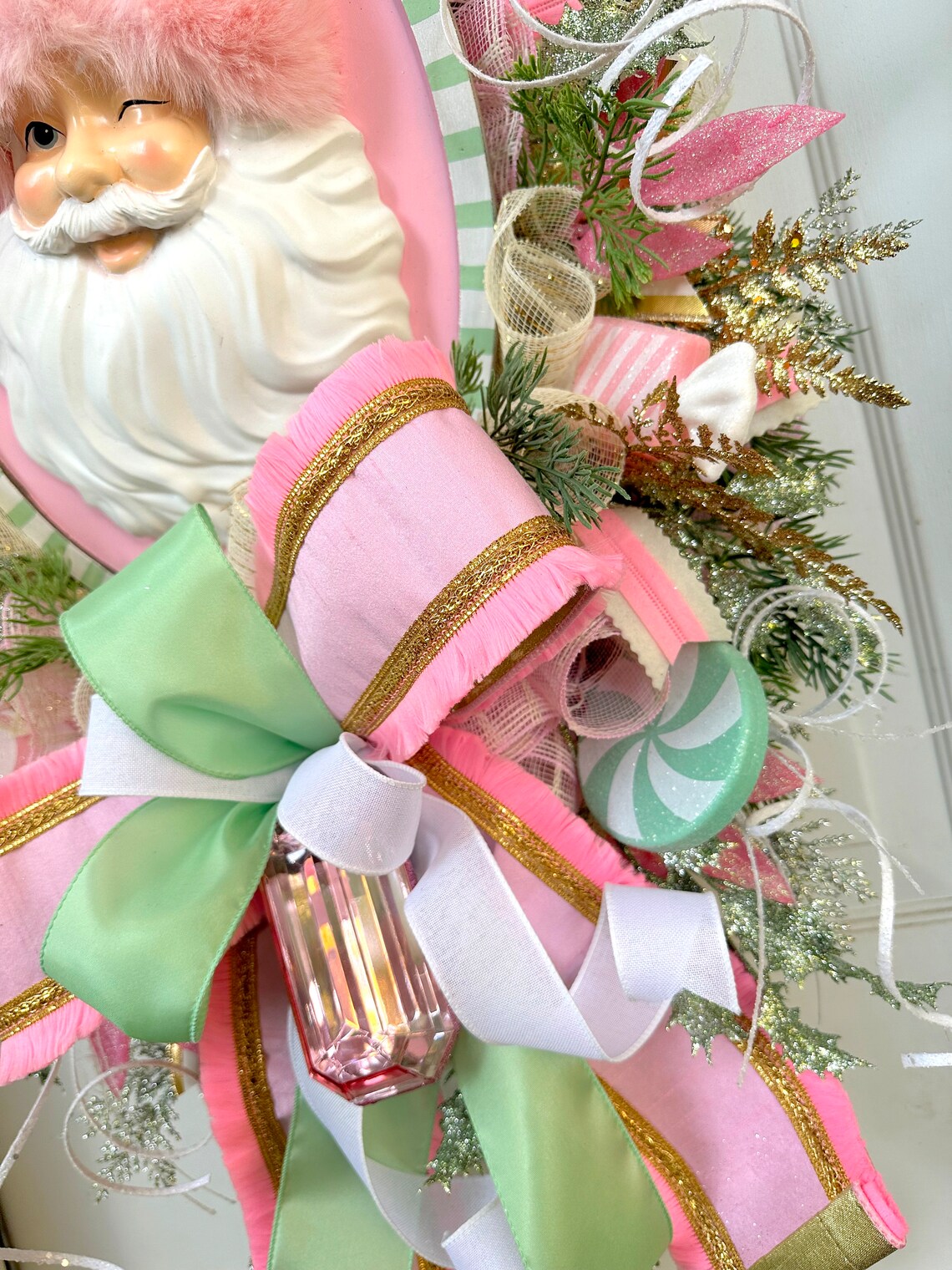 Pink Santa Christmas Wreath - Pink Christmas Decor - Holiday Decor ...