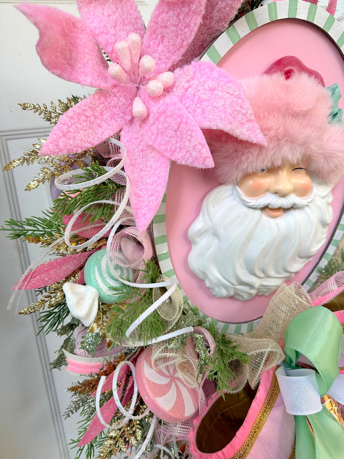 Pink Santa Christmas Wreath - Pink Christmas Decor - Holiday Decor ...