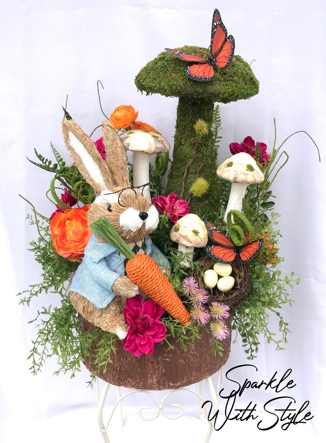 Whimsical Easter Rabbit Arrangement Spring Floral Centerpiece Alice in ...