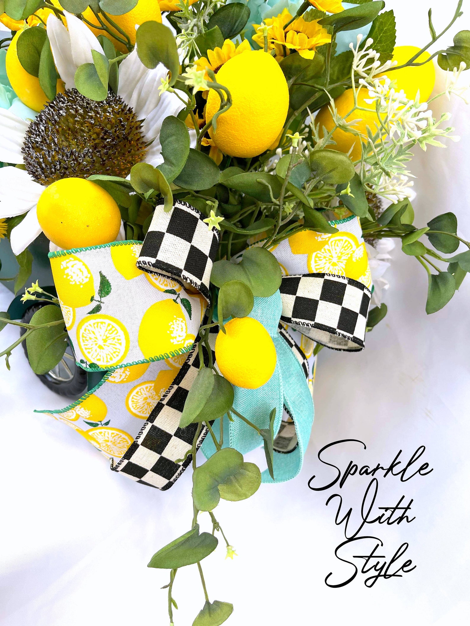 Floral Arrangement Floral Summer Decor Lemon Decor Blue - Etsy
