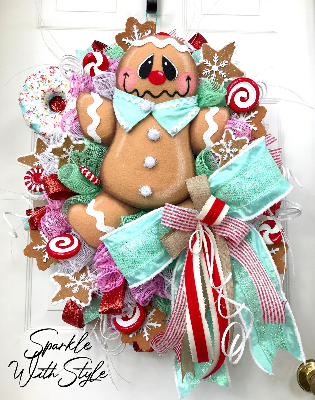 Gingerbread Wreath - Candy Theme Christmas Wreath - Christmas Decor ...
