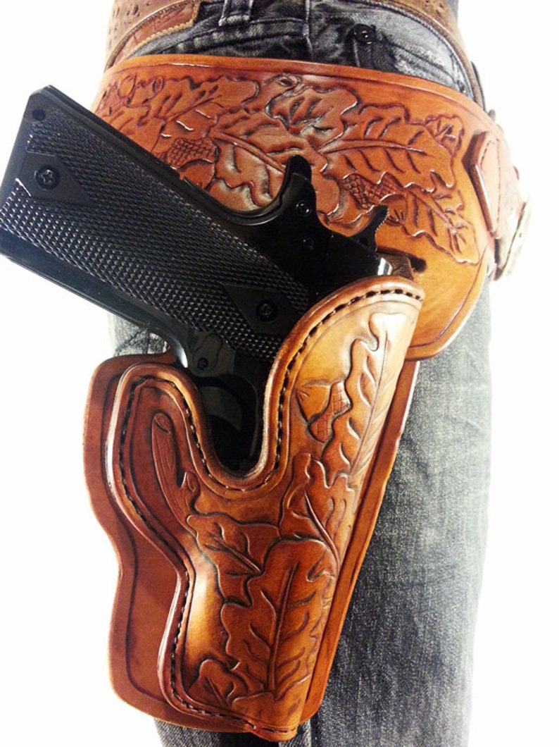 Western Tooled Gun Belt and Holster Gun Fighter Rig for - Etsy New Zealand