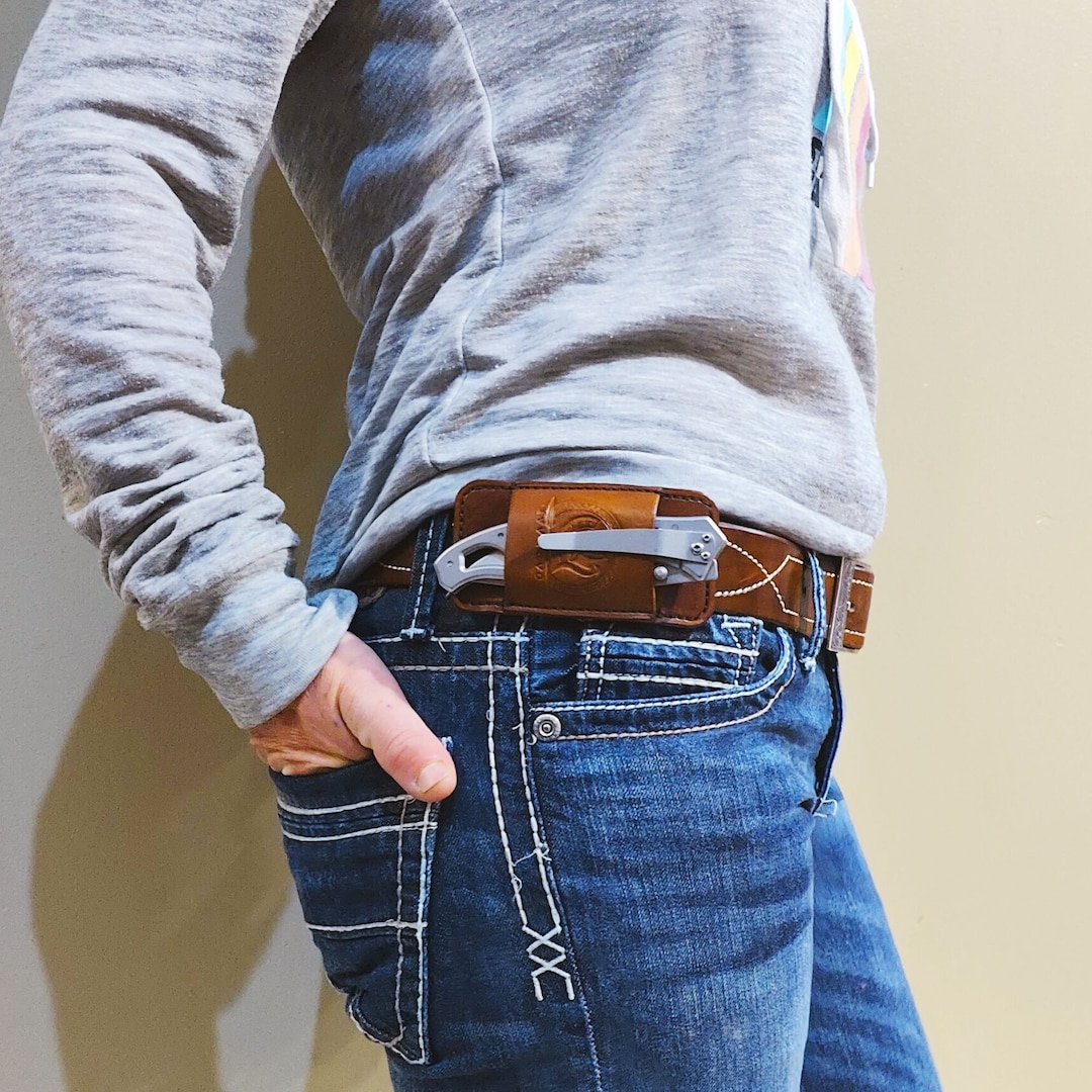 Horizontal Leather Sheath for Pocket Knife With Clip! Beautiful Molon ...