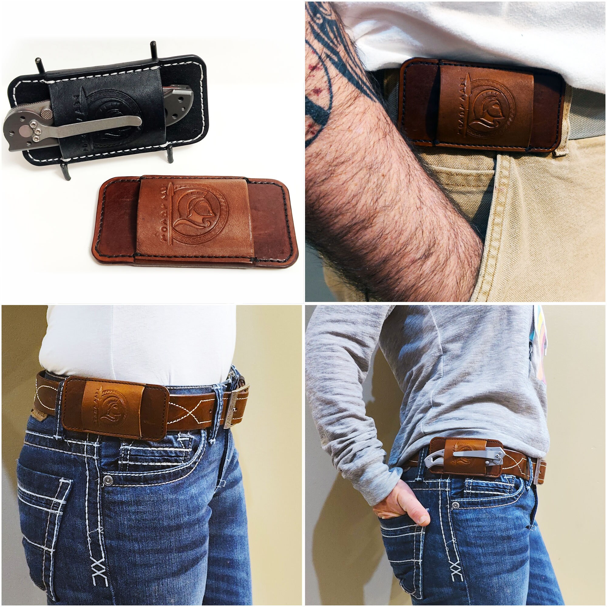 Horizontal Leather Sheath for Pocket Knife With Clip! Beautiful Molon ...