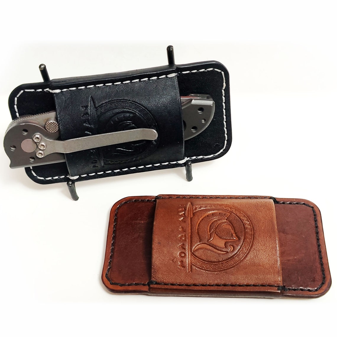 Horizontal Leather Sheath for Pocket Knife With Clip! Beautiful Molon ...