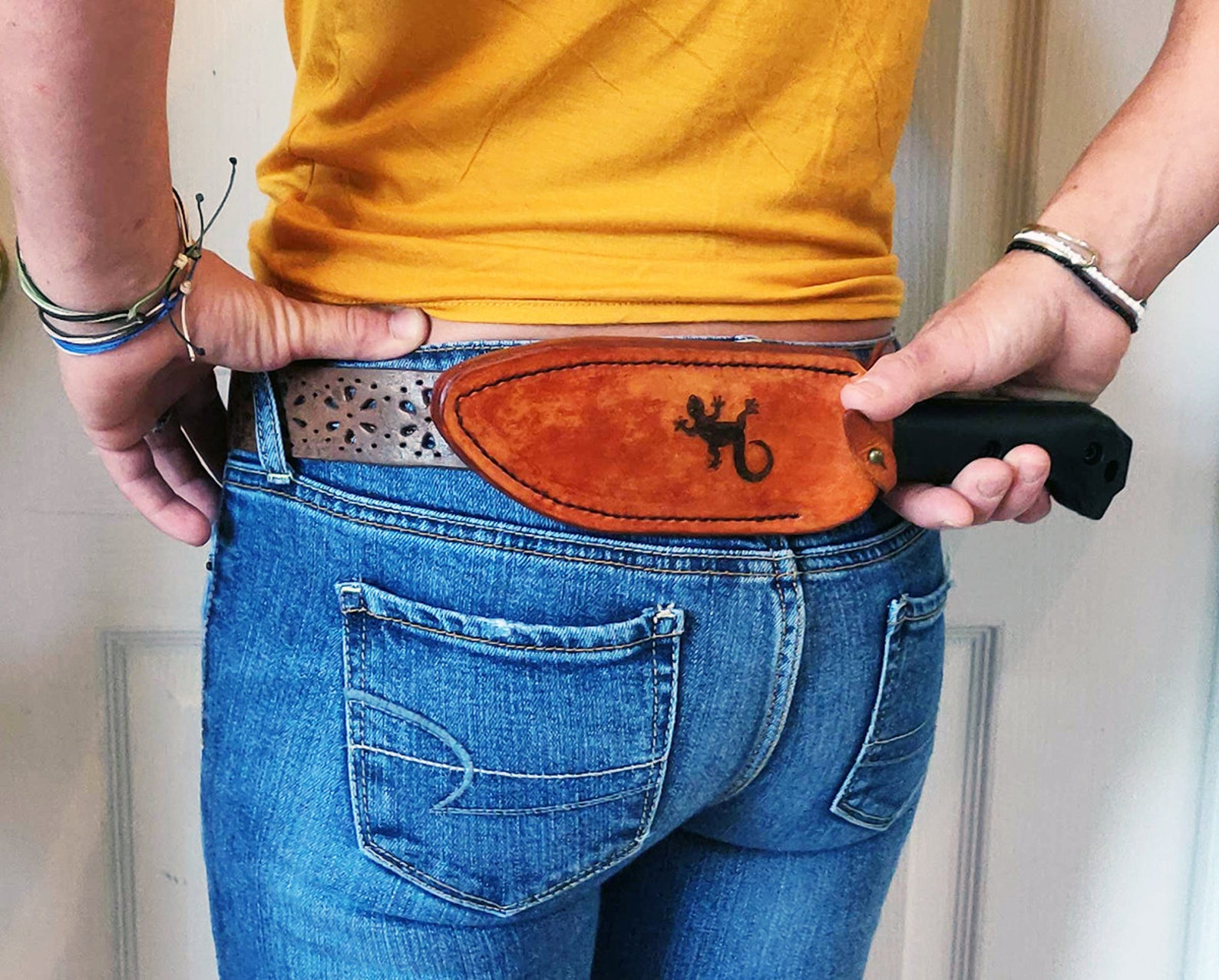 KA-BAR Becker BK2 Knife Sheath Behind Back Horizontal Leather Hand Made ...