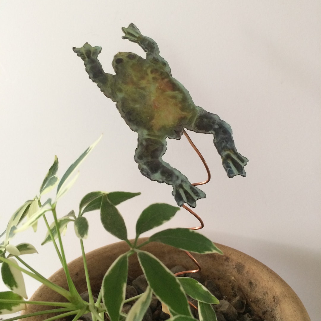 Copper Leaping Frog Plant Stake/metal Garden Frog/metal Frogs/whimsical ...