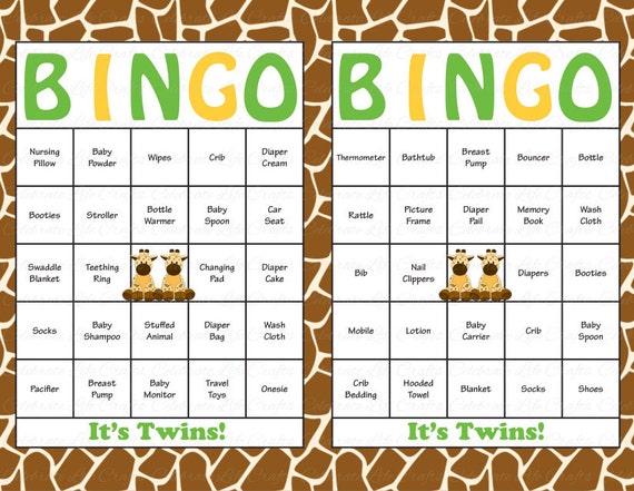 60 Baby Shower Bingo Cards - Printable Party Baby Boy Twins - Instant ...