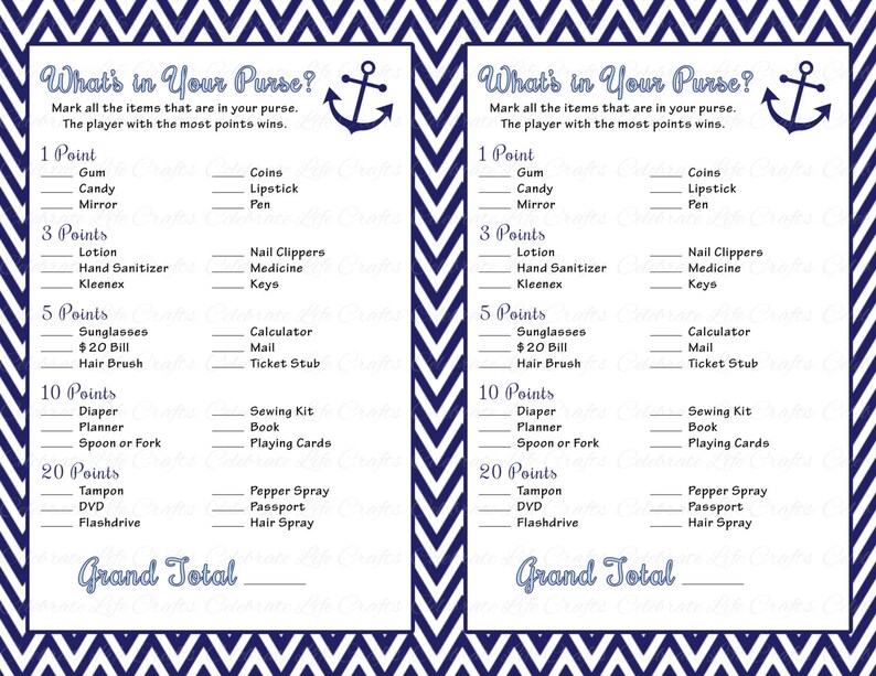 Baby Shower What's in Your Purse Game Printable Baby Shower Games ...