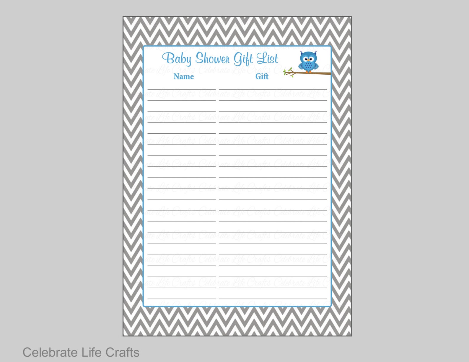 Owl Baby Shower Gift List Printable Baby Shower Gift Record Sheet for ...