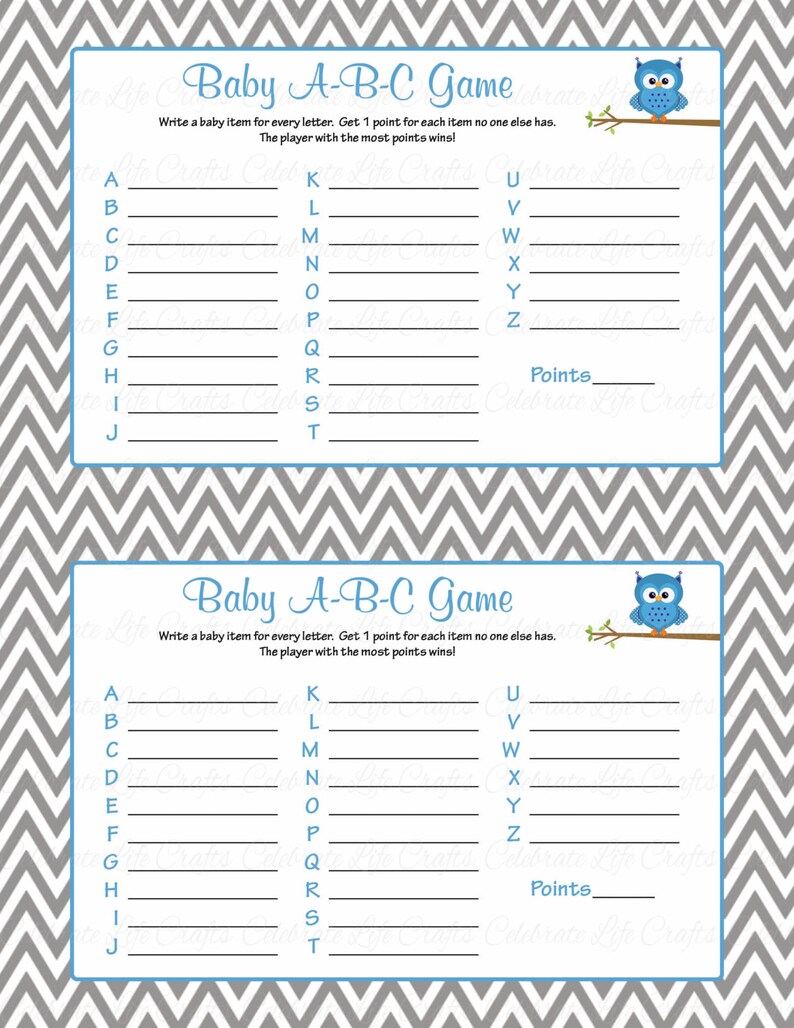 Baby ABC Game Baby Shower Game Printable Baby Shower Games Etsy