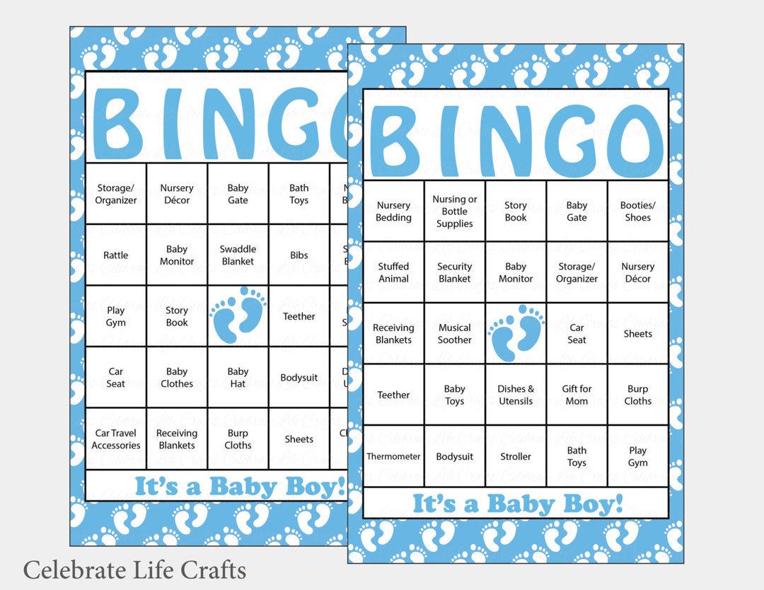 100 Baby Feet Baby Shower Bingo Cards - 100 Prefilled Bingo Card - Boy ...