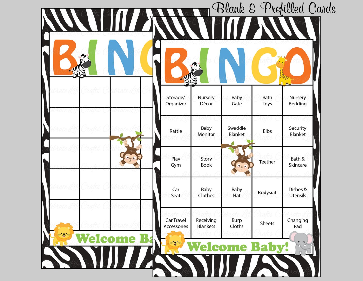 60 Safari Baby Shower Bingo Cards 60 Prefilled Bingo Cards - Etsy