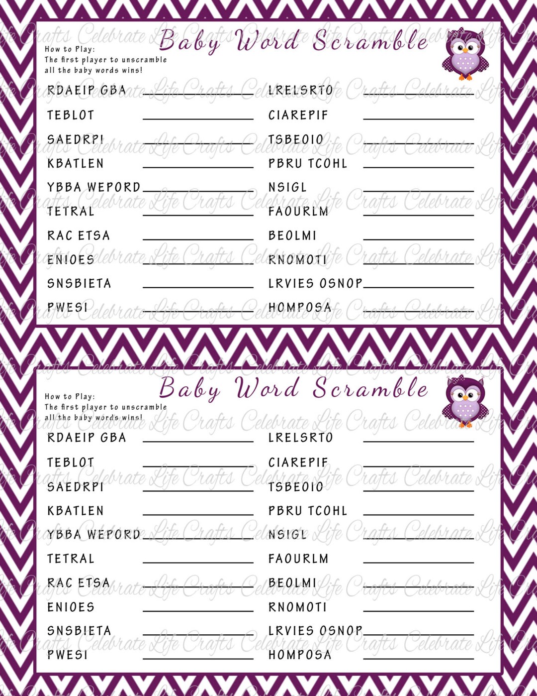 Baby Shower Word Scramble Game Printable Baby Shower Games - Etsy Canada