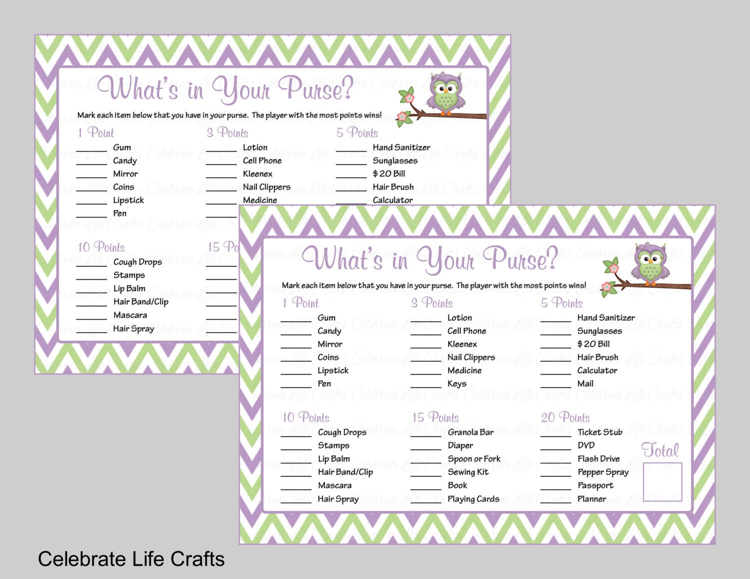 What's in Your Purse Baby Shower Game Printable Owl Baby - Etsy
