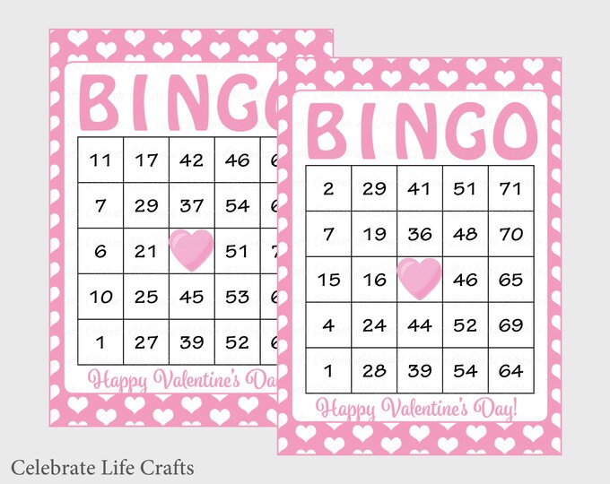 30 Valentines Bingo Cards - Printable Valentine Bingo Cards - Instant ...
