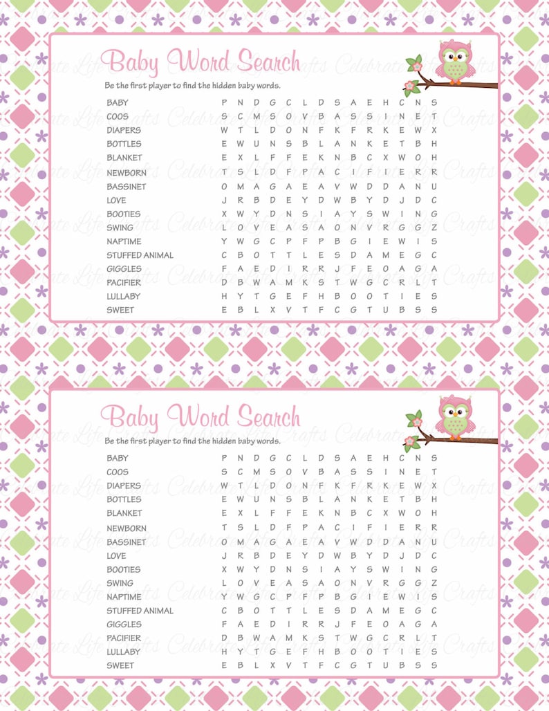 Baby Word Search Baby Shower Game With Answer Key Printable - Etsy