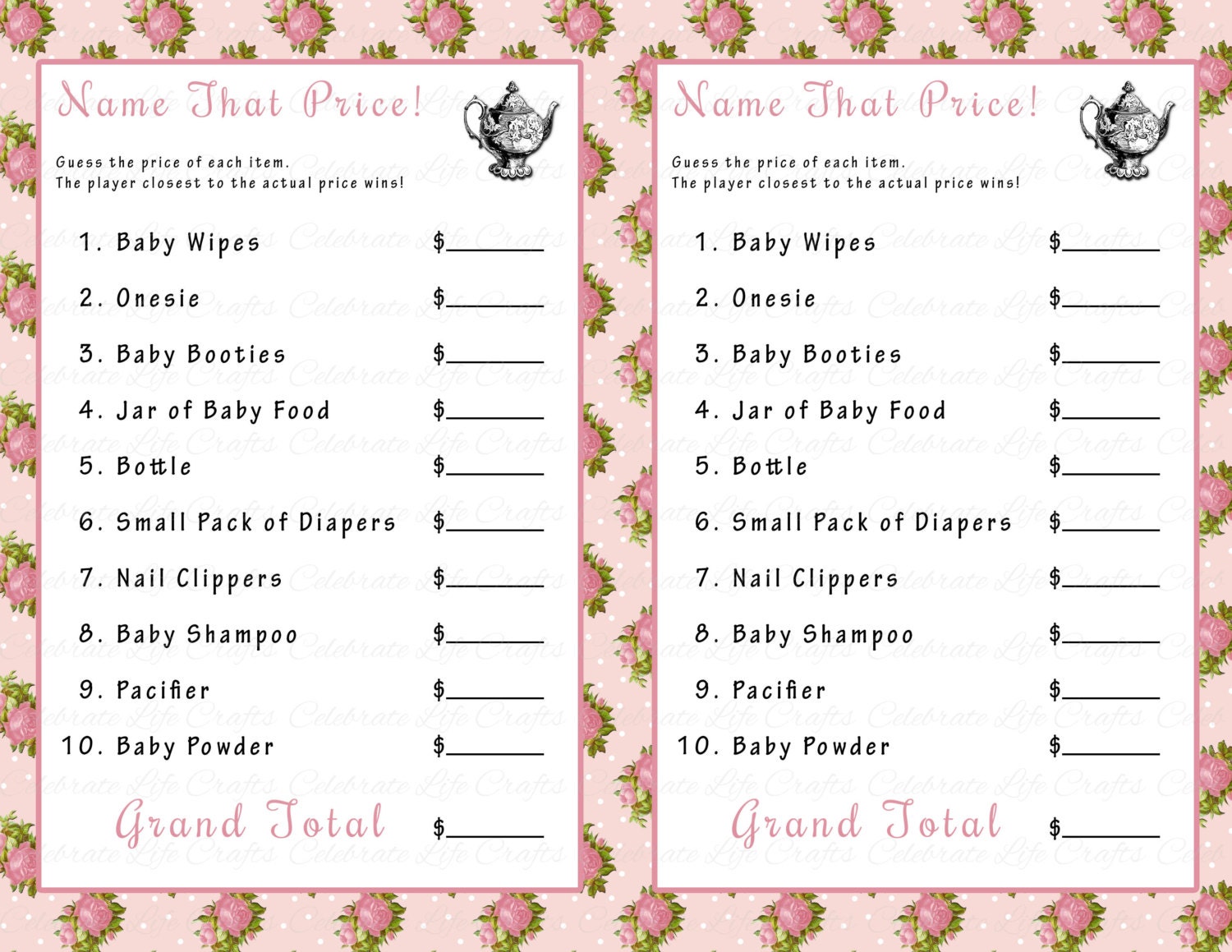 Baby Shower Name That Price Game Printable Baby Shower Games Pink ...